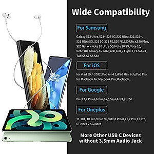 USB C Headphones for Samsung S23 S22 Ultra,Magnetic HiFi Stereo USB Type C Earphones Wired Earbuds with Mic Noise Isolation for iPad Pro iPad Air 5 4 Mini 6 Galaxy S21 S20 Flip Pixel 7 6 6a OnePlus 10