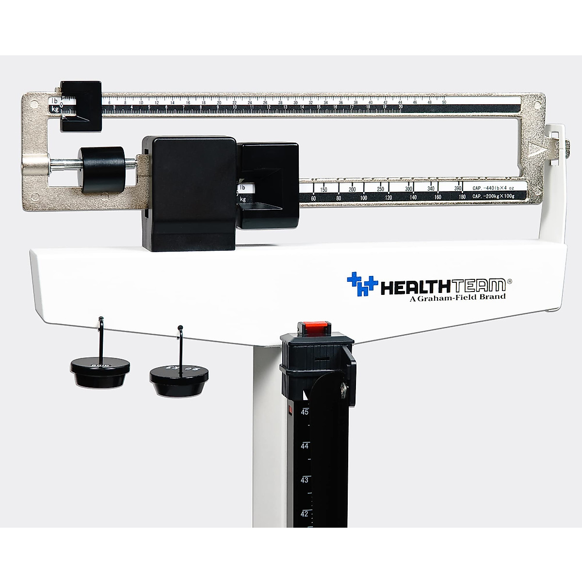 HealthTeam Physician Mechanical Beam Scale with Height Rod, Up to 490 lb. Body Weight, HT485