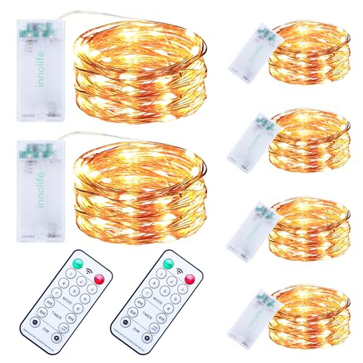 innolife 6 Pack LED Fairy String Lights Battery Operated with Remote Control & Timer, 10 Ft 30 LED Copper Wire Twinkle Lights for Bedroom Christmas Wedding Party Indoor Outdoor Decoration