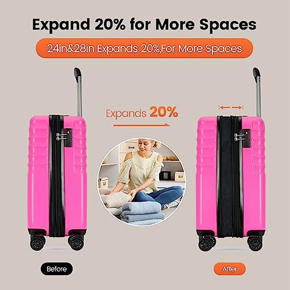 PRIMICIA GinzaTravel 2-Piece Luggage Sets Expandable Suitcases with 4 Wheels PC+ABS Durable Hardside Luggage sets TSA lock(Rose Red, 2-Piece Set(20"/29"))