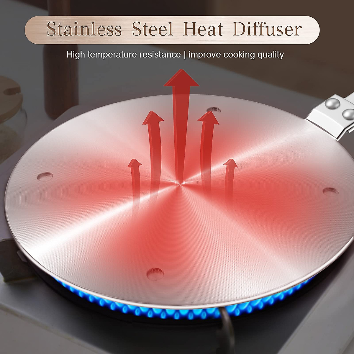 9.45Inch Heat Diffuser Plate for Gas Stove, Stainless Steel Induction Adapter Plate with Removal Handle for Stovetop Glass Cooktop Itallian Coffee Maker Converter (24CM