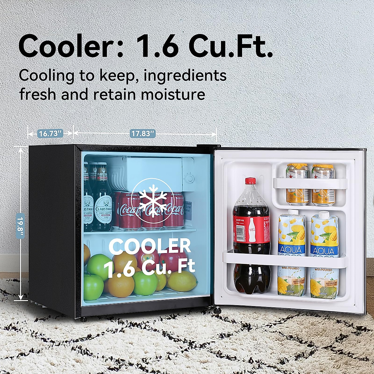 Frestec 1.6 Cu.Ft Mini Fridge with freezer, Compact Refrigerator with Freezer, 6 Adjustable Temperature, 37 dB Low Noise, Reversible Door, Small Fridge for Dorm Bedroom and Office(black)