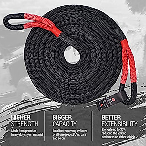Kinetic Tow Rope Recovery Strap 20 ft x 7/8 in, 28600lbs Off-Road Kinetic Recovery Tow Rope for Truck Heavy Duty Elastic Snatch Ropes Towing Gear for Most Vehicles