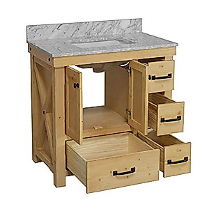 Tuscany 36-inch Bathroom Vanity (Carrara/Driftwood): Includes Driftwood Cabinet with Authentic Italian Carrara Marble Countertop and White Ceramic Sink