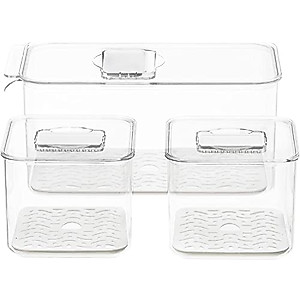 GEDLIRE Produce Saver Containers for Refrigerator 3 Pack, Stackable Plastic Fridge Food Fruit Vegetables Storage Bins with Vented Lids, Clear Freezer Fresh Keeper Organizers and Storage Container Set