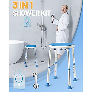 Leagent FSA HSA Round Shower Stool for Inside Shower, Adjustable Shower Chair, Tool-Free Shower Seat for Inside Tub, Bath Chair for Elderly/Pregnant