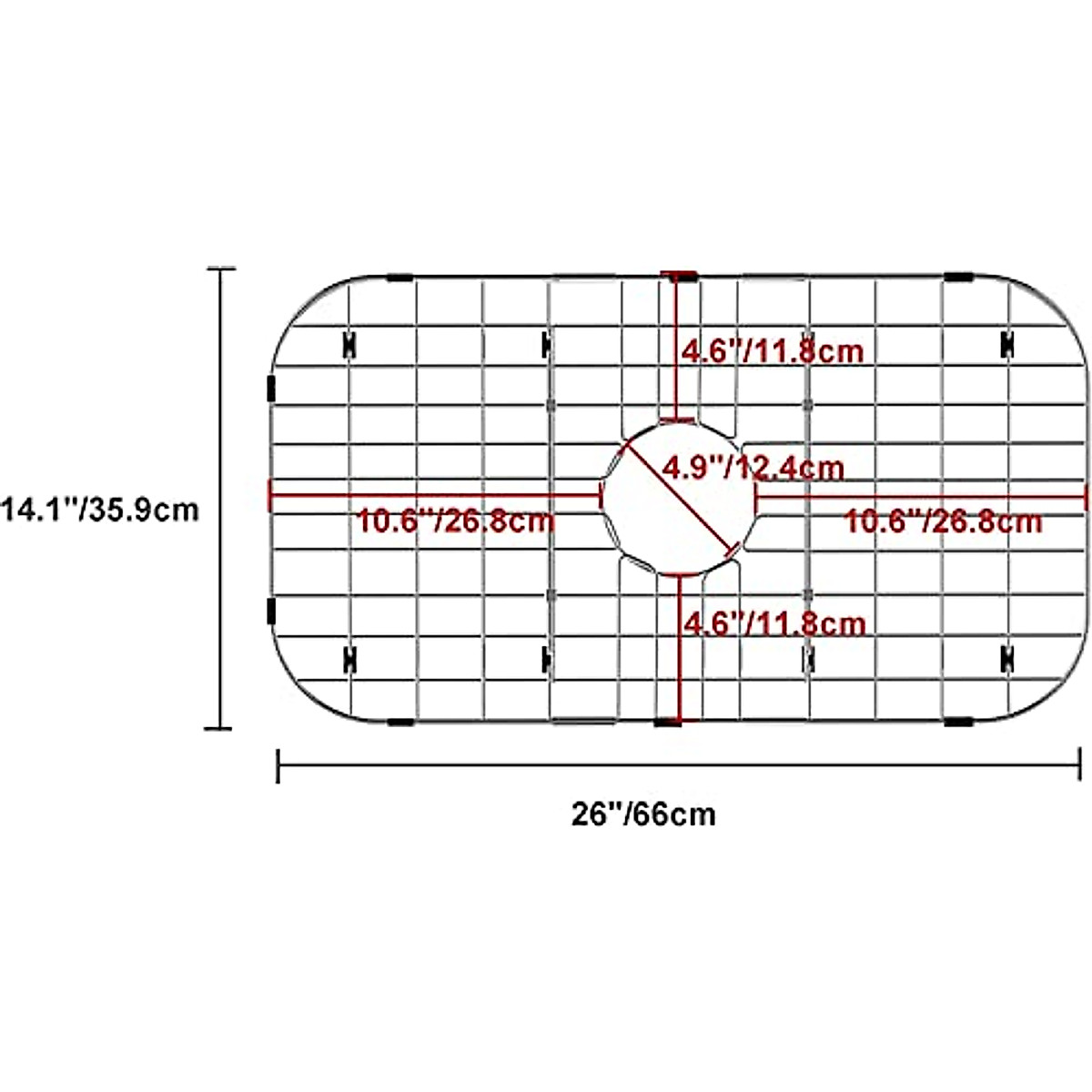 Alonsoo Sink Grid Sink Protectors 26" x 14 1/8" W, Kitchen Sink Grid Centered Drain with Corner Radius 3-1/2", Stainless Steel Sink Rack Kitchen Sink Protector, Sink Bottom Rack