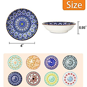Farielyn-X 3 oz Round Soy Sauce Dipping Bowls Set of 8, Porcelain Side Dishes/Plates for Snack Sushi Ketchup Condiments Appetizer Dessert, 4 Inch Small Pinch Bowls for Kitchen Prep, Assorted Patterns
