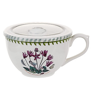 Portmeirion Botanic Garden Jumbo Cup with Lid | 20 Oz Large Cup with Cyclamen Motif | Ideal for Soup, Coffee, or Tea | Made from Porcelain | Dishwasher Safe
