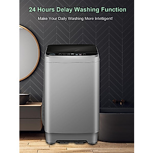 KRIB BLING 25 lbs Full Automatic Washing Machine with LED Display Compact Washing Machine with Drain Dump, 10 Wash Programs and 8 Water Levels Ideal for Dorms, Apartments, RV, Grey