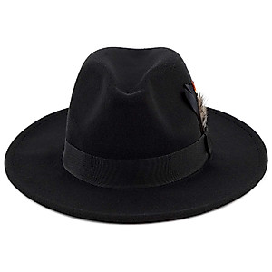 FADACHY Classic Fedora Hat for Men & Women Wide Brim Felt Hat Panama Dress Hat Black Fedora, L Large XL