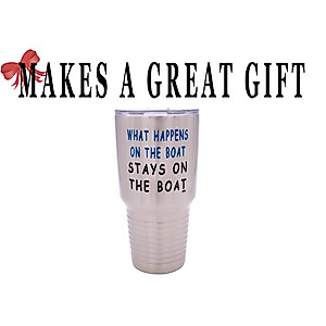 Rogue River Tactical Large Funny Fishing 30 Ounce Travel Tumbler Mug Cup w/Lid What Happens on The Boat Stays On The Boat Fishing Gift Fish
