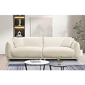 Container Furniture Direct Stylish and Luxurious Velvet Sofa with Modern Corner Design, Living Room Furniture with Minimalist Vibes, Two Accent Pillows Included, Cream White