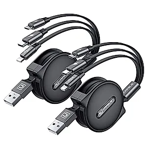 CAFELE Multi Charging Cable [Portable Charging] 3 in 1 Retractable Charging Cable with Type C/Micro USB/IP, Multiple Phone Charger Cord for Phone 14 13 12 11, Samsung S23 S22 S21 S20 (4ft)