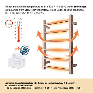 SHARNDY Towel Warmer Polished Chrome for Bathroom Wall Mounted Bath Towel Heater Plug-in Square 6 Bars Drying Rack Stainless Steel Electric Heated Towel Rack ETW13 68W 26.77x20.47x4.13 inches