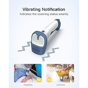 Inateck Bluetooth Barcode Scanner, 2D Wireless Barcode Scanner, Bluetooth 5.0 and 2.4Ghz Adapter, 3 in 1 Reader, Support GS1 Barcode, BCST-73 Blue White