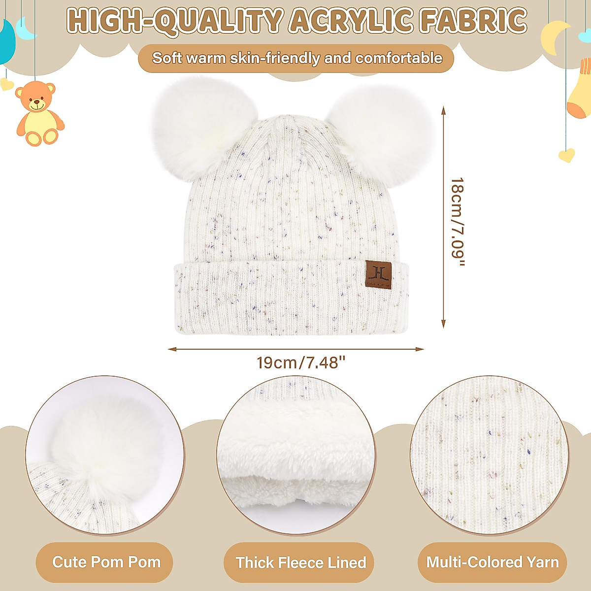 Winter Hats, Gloves, Scarves Set with Pompom Beanies for 0-4 Year Old Boys & Girls