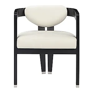 Best Master Furniture Noelani Mid-Century Modern Wooden Dining Faux Leather Cream Cushions, 1 Chair, Black