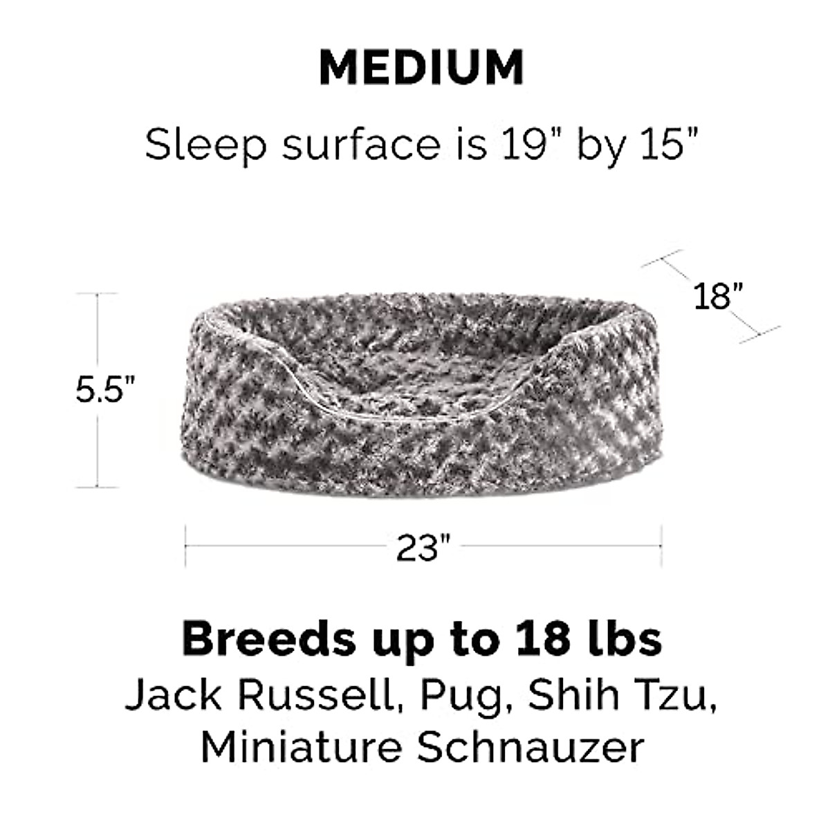 Furhaven Medium Dog Bed Ultra Plush Curly Faux Fur Oval Lounger w/ Removable Washable Cover - Gray, Medium