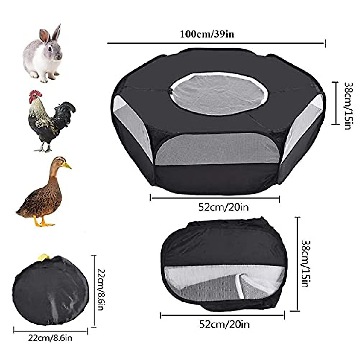 Mantouxixi Small Animal Playpen with Cover, Animal Chinchilla, Hamsters, Bunny, Rabbits, Kitten Kitten Ferret Playpen with Cover - Black