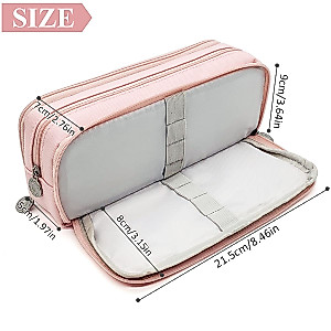 SeBeLi Pencil Case Big Capacity 3 Compartments Pouch Stationery Art Pen Bag for Girls Teens Students School & Office Supplies - Plaid White