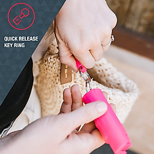 SABRE Pepper Spray, Supports National Breast Cancer Foundation, Maximum Police Strength OC Spray, Quick Release Keychain for Easy Carry and Fast Access, Finger Grip for More Accurate Aim, 25 Bursts