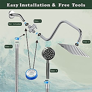 LOHNER 6"All Metal Shower Heads with Handheld,Luxurious Stainless Steel Shower head,Metal Single Setting Handheld,with Extension Shower Arm