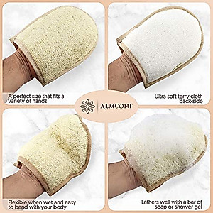 Premium Exfoliating Loofah Glove Pad Body Scrubber. Our Mitt Gloves are Made of Natural Egyptian Shower Loufa Sponge That Gets You Clean, Not Just Spreading Soap (2 Pack)