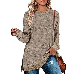 WEESO Crew Neck Sweatshirts Hoodies for Women Tunic Tops for Leggings Coffee Large