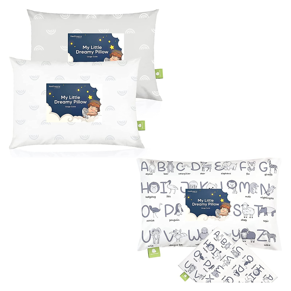 KeaBabies 2-Pack Toddler Pillow and Toddler Pillowcase for 13X18 Pillow - Soft Organic Cotton Toddler Pillows for Sleeping - Organic Toddler Pillow Case for Boy, Kids