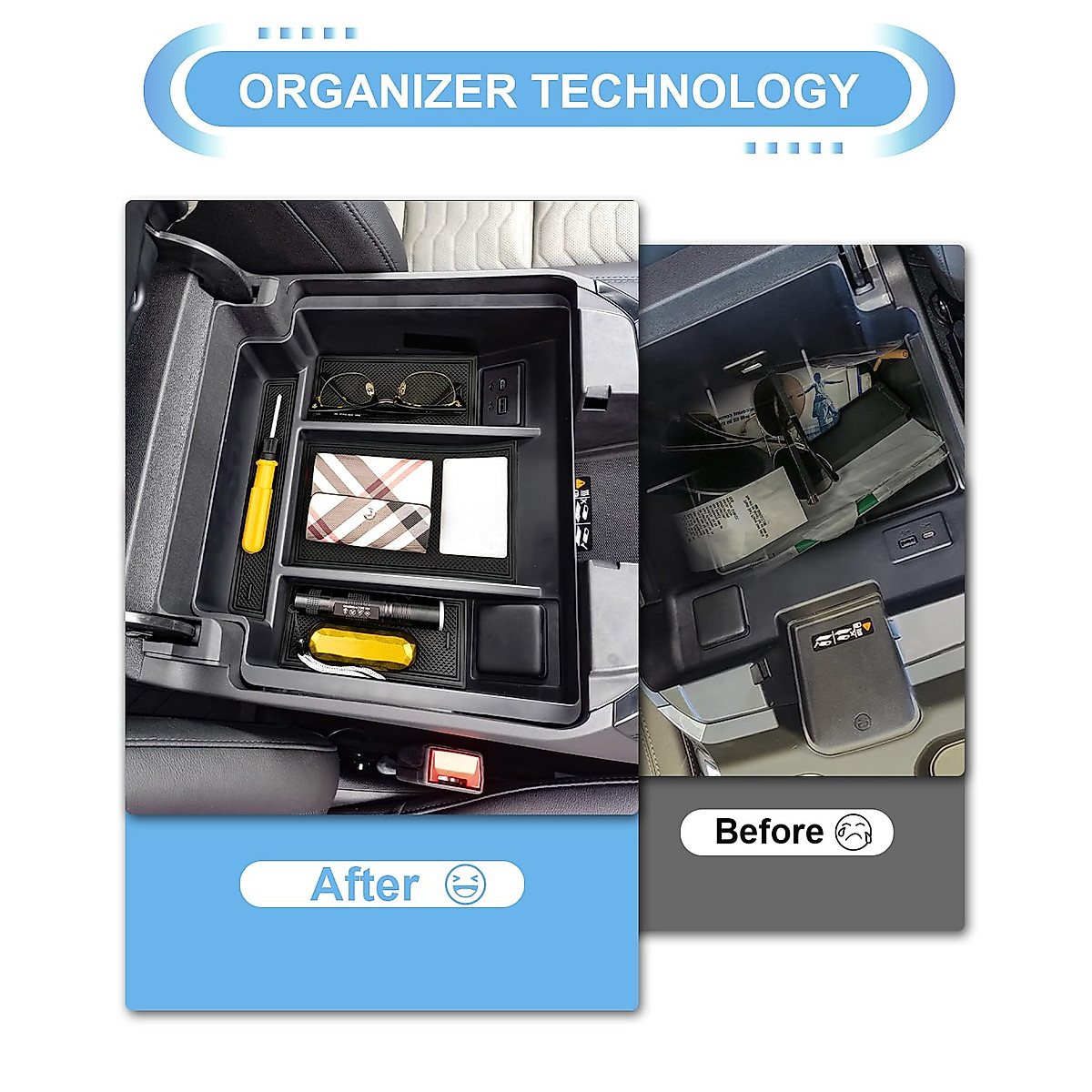 WEIPIN Console Organizer Tray 【Perfectly Tidy】 for 2023-2024 Silverado&Sierra 1500 and 2024 Chevy Chevrolet Silverado&GMC Sierra 2500HD 3500HD Accessories (Full Console w/Bucket Seats ONLY) - Black