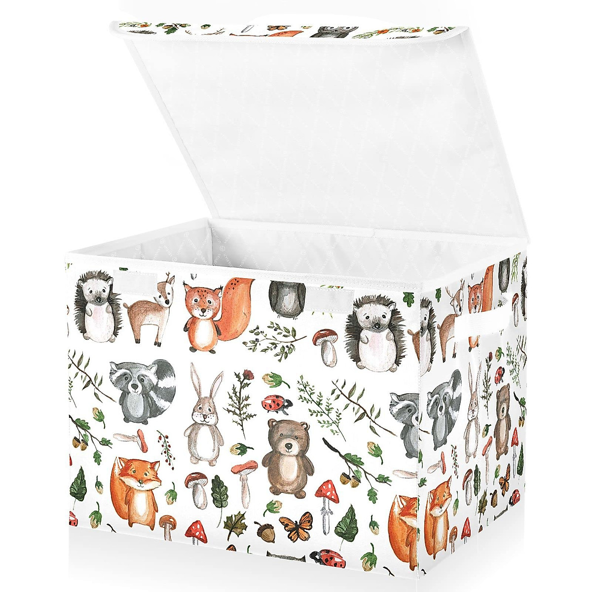 senya Large Storage Bins with Linen Collapsible Foldable Storage Cubes Fabric Closet Organizer Containers box with Flip-Top Lid for Home Bedroom Office 16.5 x 12.6 x 11.8in (Woodland)