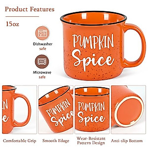 YHRJWN - Fall Coffee Mug, Pumpkin Spice Coffee Mug, Autumn Mug, Fall Cup, Thanksgiving Halloween Mug, Fall Autumn Decor, Thanksgiving Christmas Gifts for Women Men, Orange 15 Oz