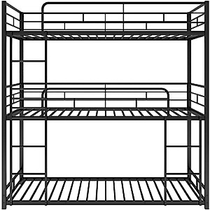 DNYN Twin Triple Bunk Bed with Built-in Ladder,Twin-Over-Twin-Over-Twin Size Metal Bunkbeds w/Safety Guardrails for Kids/Teen/Adults Bedroom,Home Furniture for Dorm,Guest Room, Black