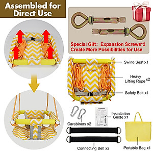 Toddler Swing Seat Indoor,Steel Baby Swing Outdoor Simple Assembly,Portable Canvas Baby Swing with Safety Belt,Columpios para NiñOs 1-6 AñOs,Tree Swings Or Backyard,Full Set of Ceiling Screws