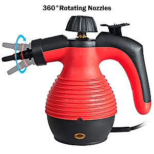 Goplus Handheld Pressurized Steam Cleaner with 9 Piece Accessories, Multipurpose Steamer w/Safety Lock for Carpet Curtain Car Seat, 1050W Portable Upholstery Steamer for Home Kitchen Bathroom(Red)