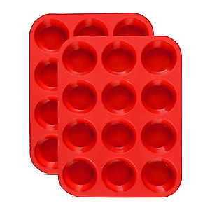 JEWOSTER 12 Cups Silicone Muffin Pan 2 Pack - Silicone Cupcake Pan Nonstick Silicone Molds Great for Making Muffin Cakes,Bread, Tart - BPA Free Baking Accessory