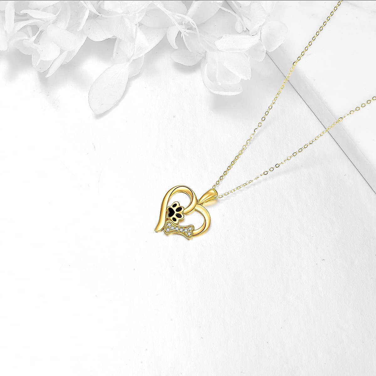 KECHO 14k Gold Paw Print Necklace for Women, Gold Heart Pendant Jewelry Gifts for Her (Heart-2)