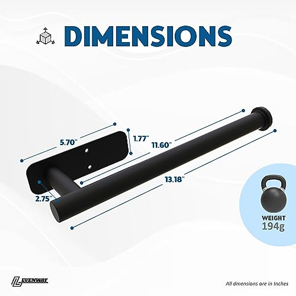 LEVENWAY- Under Cabinet Paper Towel Holder – Available in Screws and Self Adhesive Paper Towel Hanger Sturdy and Durable, Stainless Steel Polished Kitchen Roll Holder Wall Mount (Black)