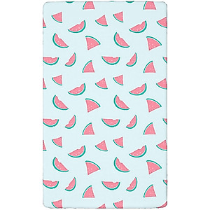 Watermelon Themed Fitted Crib Sheet,Standard Crib Mattress Fitted Sheet Soft & Stretchy Fitted Crib Sheet-Baby Sheet for Boys Girls,28“ x52“,Pastel Pink Dark Seafoam Pale Blue