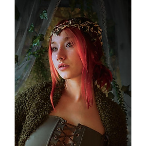 MOSTORY Handmade Forest Leaf Crown - ELf Woodland Hadpiece Fairy Green Branch Tiara Elven Vine Circlet with Rhinestone Tassel for Renaissance Party Cosplay Halloween Photo Prop