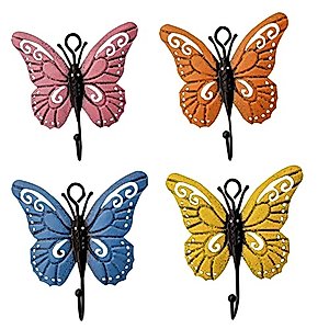 JfwuHap Butterfly Wall Hooks Wall Mounted ，4Pcs Wall Hooks Decoration Creative Butterfly Iron Hook for Hanging Coat/Hat/Key/Towel/Handbag Hooks/Hangers Room Wall Home Decor