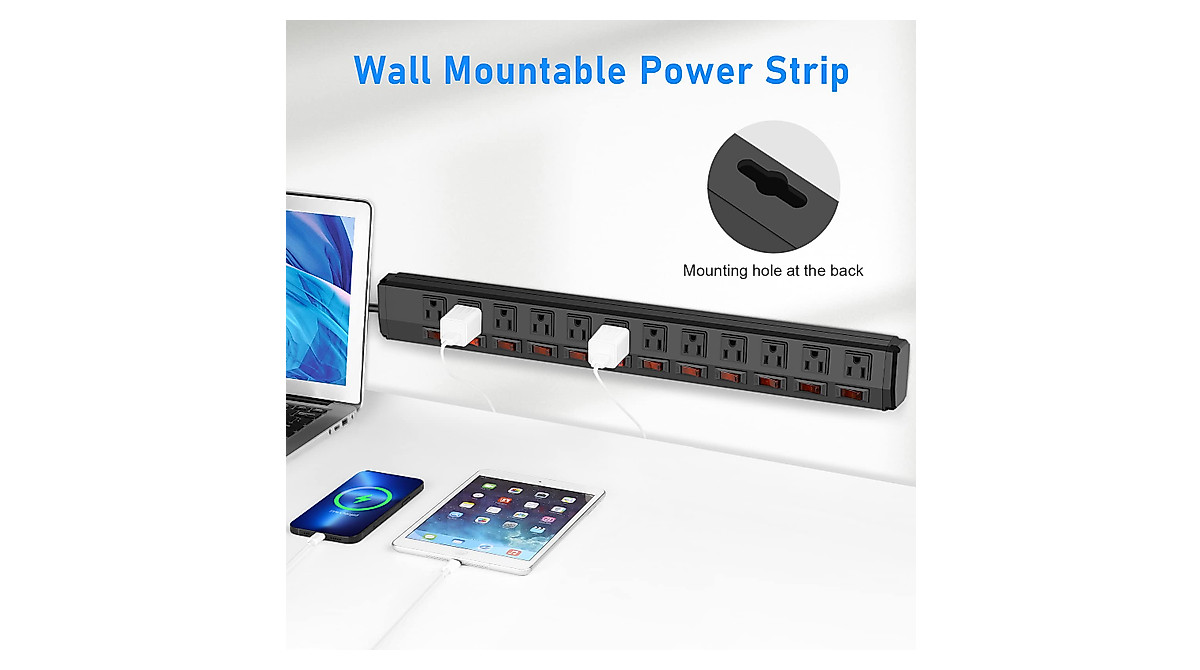 12 Outlet Heavy Duty Power Strip with Individual Switches | Surge Protector