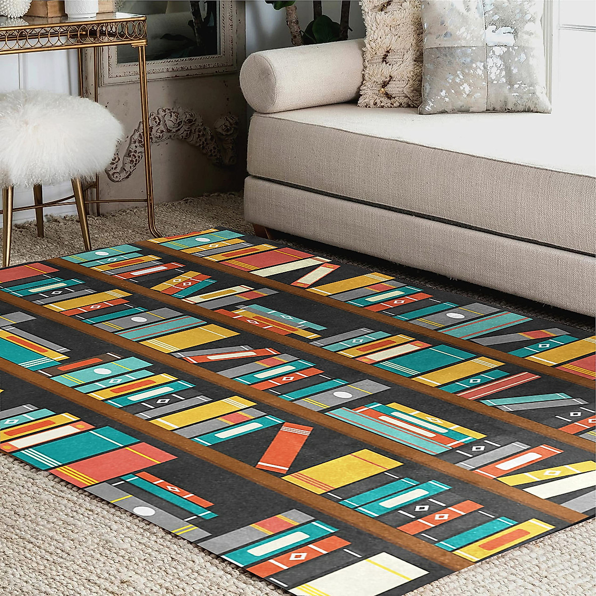 ALAZA Vintage Library Bookshelf Bookworm Area Rug Rugs for Living Room Bedroom 7' x 5'