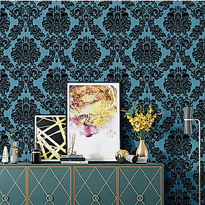JZ·HOME Y1255 Damask Peel and Stick Wallpaper 17.7" x 9.8ft Removable Contact Paper Self-Adhesive Damask Furniture Paper Drawer Shelf Liner Vinyl Decorative Film