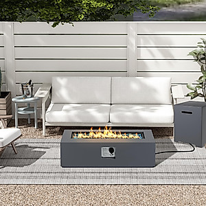 UPHA 42-Inch Outdoor Gas Fire Pit Table 50000 BTU Iron Rectangular Fire Pit for Outdoor Patio with Tank Cover Table, Metal Lid, Fire Glass, Rain Cover, Dark Grey