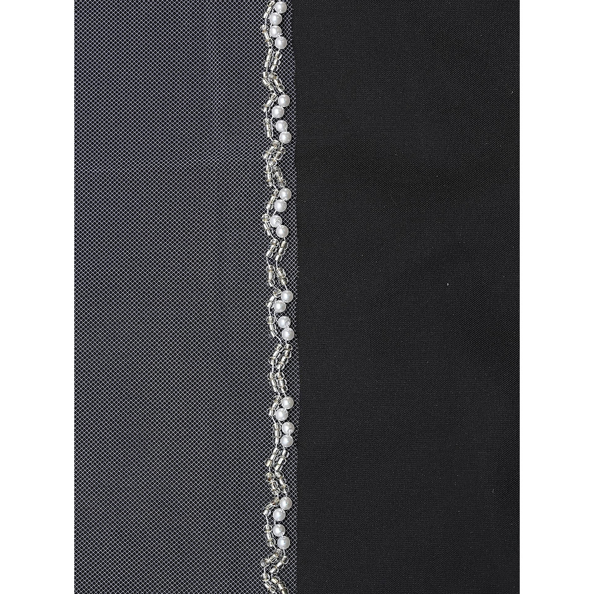 SAMKY 1T 1 Tier Double Row Wavy Pearl Crystal Edge Veil - Light Ivory Fingertip 36" V489