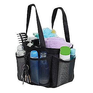 Mesh Shower Caddy Portable for College Dorm Room Essentials, Hanging Large Shower Tote Bag Toiletry Organizer with Key Hook for Bathroom Accessories(black)