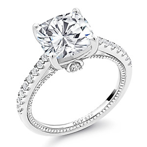 Gem Stone King 925 Sterling Silver White Created Sapphire and White Moissanite Engagement Ring For Women (5.27 Cttw, Available In Size 5, 6, 7, 8, 9)