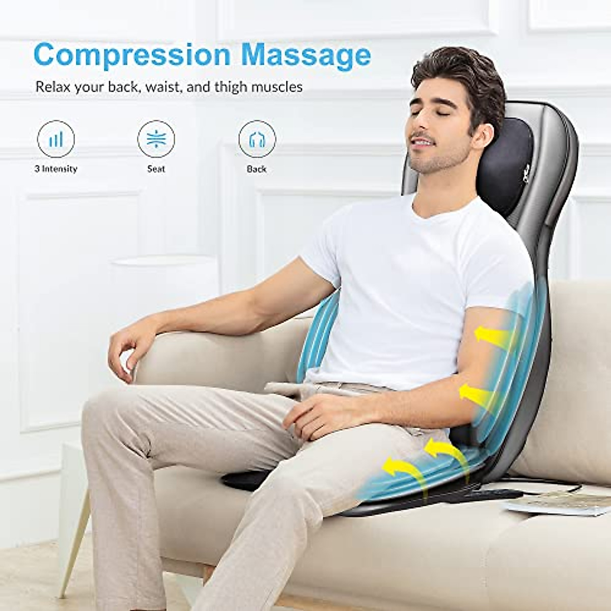 COMFIER Shiatsu Neck & Back Massager – 2D/3D Kneading Full Back Massager with Heat & Adjustable Compression, Massage Chair Pad for Shoulder Neck and Back Full Body, Gifts for Men Dad